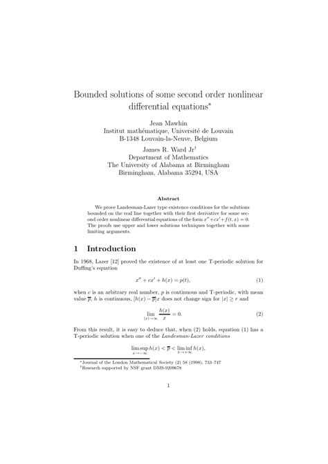 Pdf Bounded Solutions Of Some Second Order Nonlinear Differential Equations