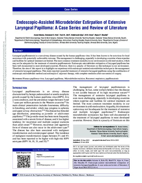 Pdf Endoscopic Assisted Microdebrider Extirpation Of Extensive