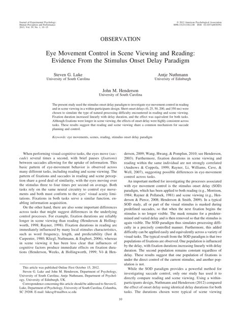 Pdf Eye Movement Control In Scene Viewing And Reading Evidence From The Stimulus Onset Delay