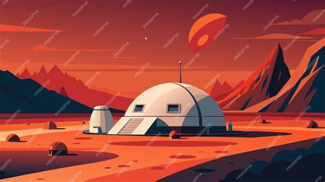Premium Vector In The Infinite Expanse Of The Martian Wilderness The Habitat Base Provides A