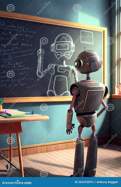 Humanoid Education Robot Teacher In Front Of A School Classroom