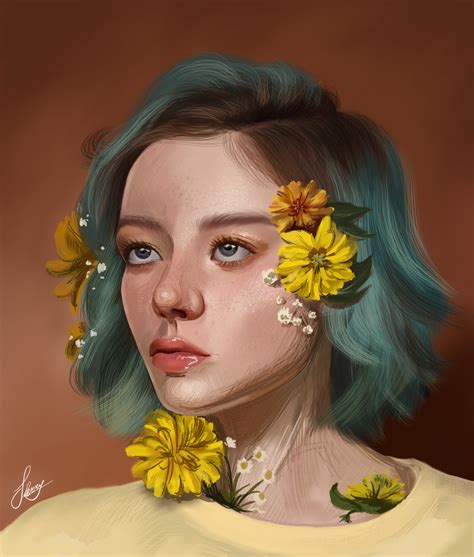 Иллюстрация Девушка с цветами в стиле академический рисунок