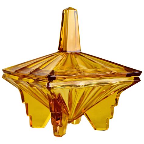 Art Deco Glass Box With Lid Amber Colored Austria Circa 1920 At 1stdibs