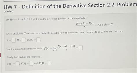 Solved Hw 7 Definition Of The Derivative Section 2 2
