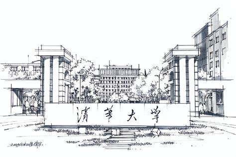 清华大学校门手绘简图 千图网