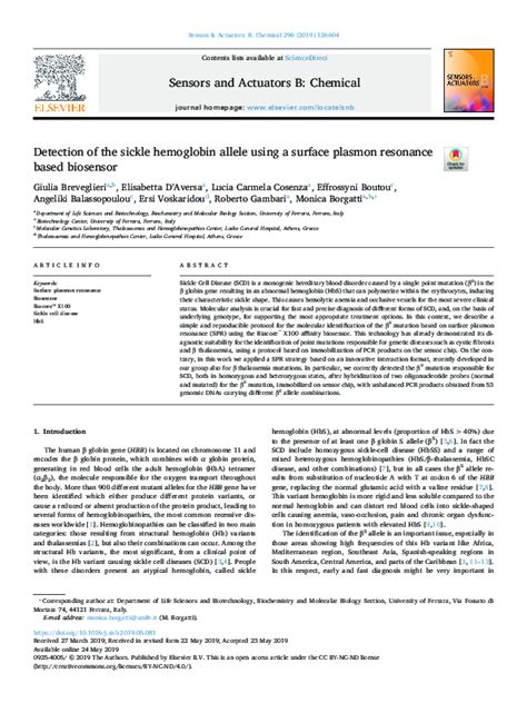 Pdf Detection Of The Sickle Hemoglobin Allele Using A Surface Plasmon Resonance Based Biosensor