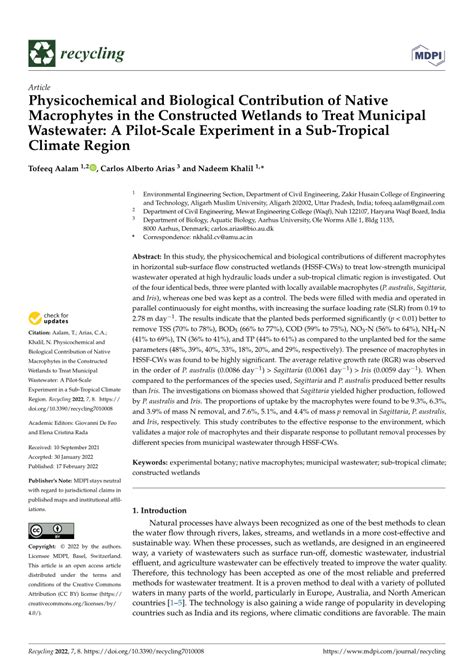Pdf Physicochemical And Biological Contribution Of Native Macrophytes In The Constructed