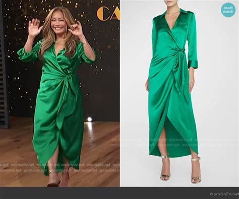 Wornontv Carrie Ann Inabas Green Satin Wrap Dress On Access Hollywood