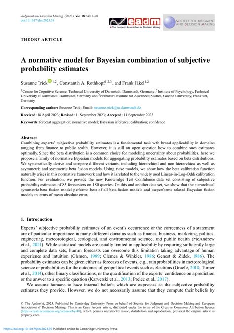 Pdf A Normative Model For Bayesian Combination Of Subjective