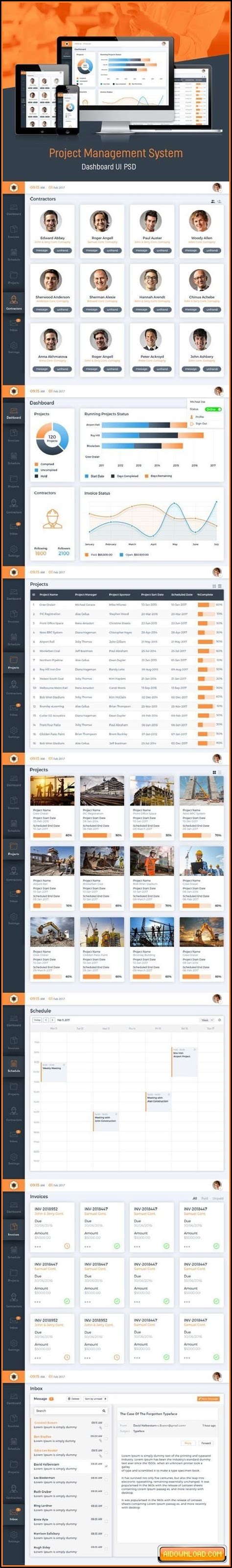 Project Management System Dashboard Gui Psd Templates Template 2