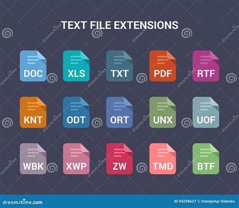 Text File Extensions Flat Colored Vector Icons Stock Vector