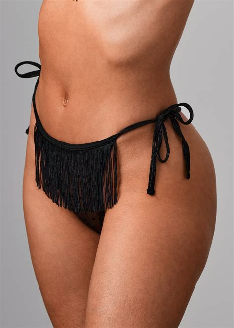 Fringe Glamour Fringe Thong Black Black Spice Rack
