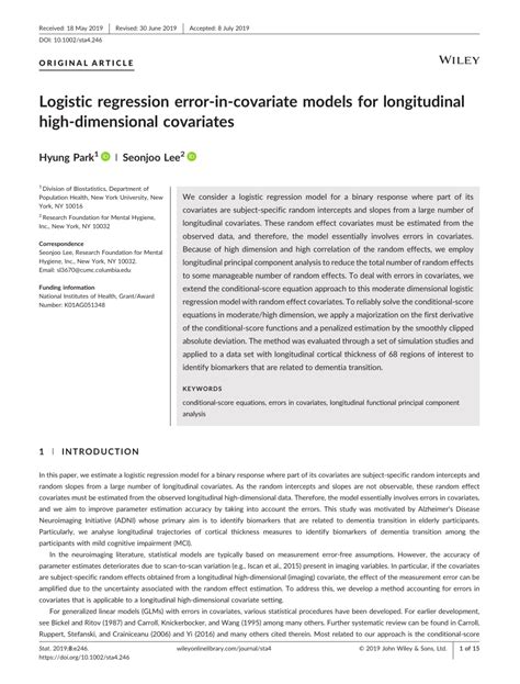 Pdf Logistic Regression Error In Covariate Models For Longitudinal