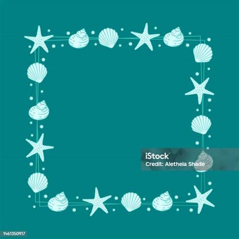 사각형 조개 프레임입니다 바다와 바다 디자인 수직 템플릿입니다 벡터 일러스트 레이 션 여름 또는 해변 파티 광고 디자인 갑각류에 대한 스톡 벡터 아트 및 기타 이미지