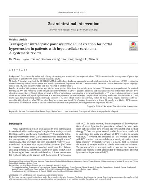 Pdf Transjugular Intrahepatic Portosystemic Shunt Creation For Portal Hypertension In Patients