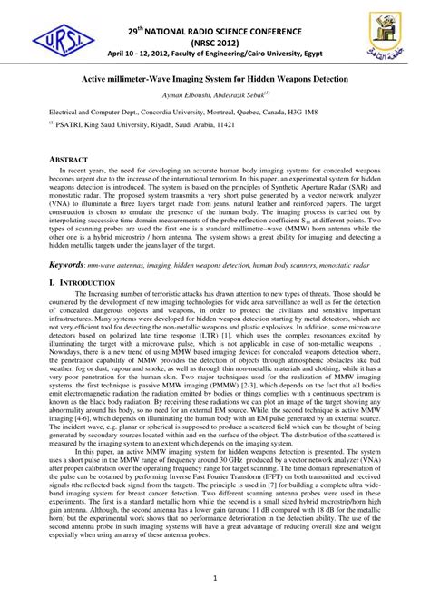 Pdf B14 Active Millimeter Wave Imaging System For Hidden Weapons Detection