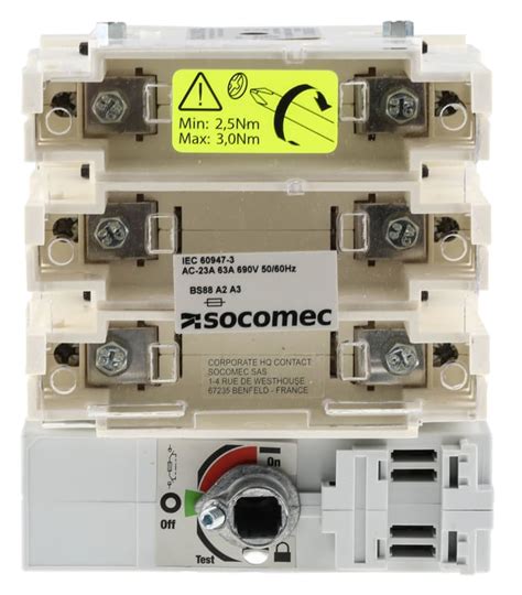 3841 3006 Socomec Socomec Fuse Switch Disconnector 3 Pole 63a Max Current 10a Fuse Current