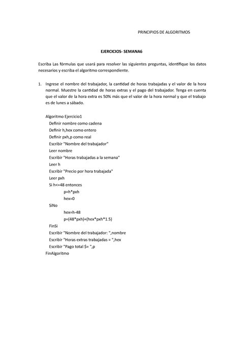 Trabajos De Algoritmos Resueltos De La Semana Para Todos Los Estudiantes PRINCIPIOS DE Studocu
