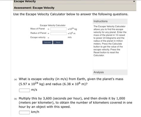 Solved Escape Velocity Assessment Escape Velocity Use The Chegg Com