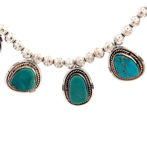 Vintage Sterling Silver Turquoise Beaded Necklace Southwestern Pendant