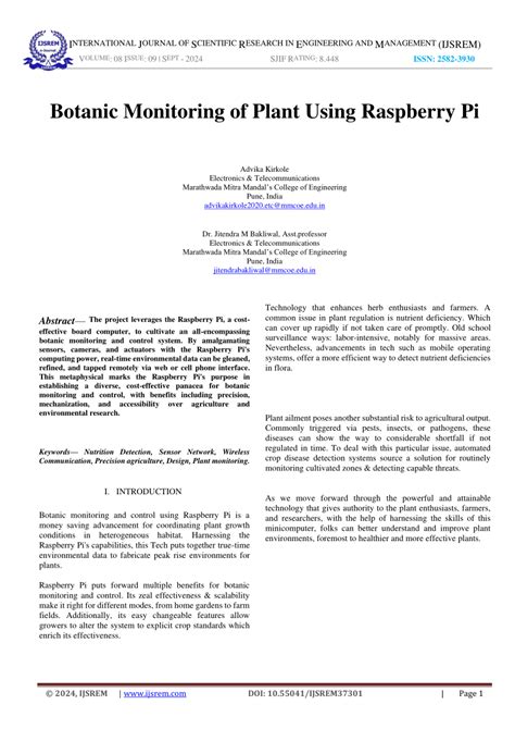 Pdf Botanic Monitoring Of Plant Using Raspberry Pi