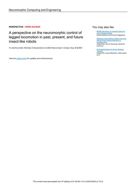 Pdf A Perspective On The Neuromorphic Control Of Legged Locomotion In