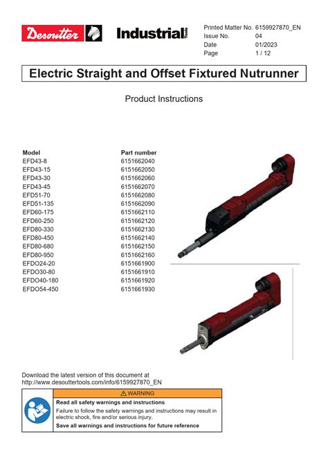 Desoutter Efd Series Electric Straight And Offset Fixtured Nutrunner