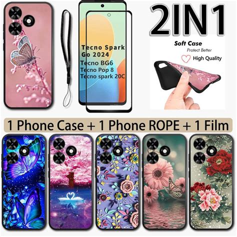2 In 1 Casing For Tecno Spark Go 2024 Bg6 Case With Ceramic Tempered Curved Screen Protector