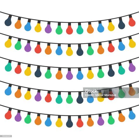 크리스마스 전구입니다 흰색 배경에 고립 된 다채로운 크리스마스 전구 전구 색상 화환 심플한 트렌디 한 플랫 디자인의 전구전구 크리스마스 설명 벡터 설명 실 제작물에 대한