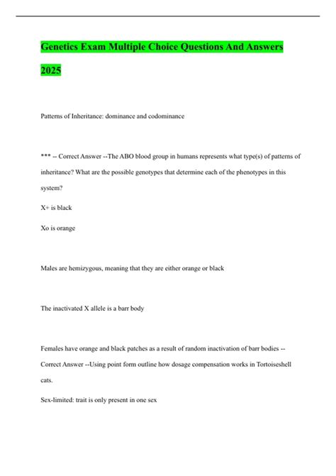 Genetics Exam Multiple Choice Questions And Answers 2025 Genetics