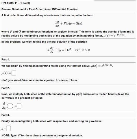 Solved Problem Point General Solution Of A First Chegg