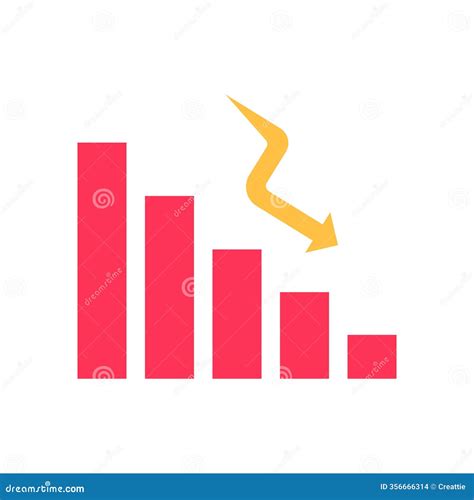 Decreasing Bar Graph With Downward Arrow In Flat Vector Illustration