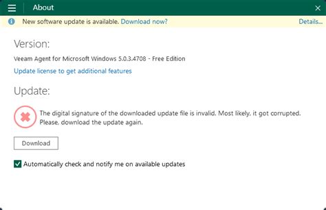 Veeam Agent For Windows Free Software Update Download Says Digital Signature Is Invalid Veeam