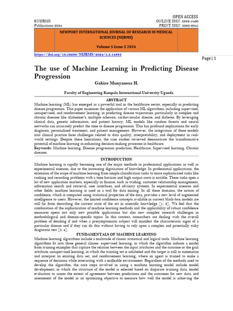 The Use Of Machine Learning In Predicting Disease Progression