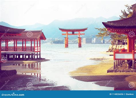 Itsukushima Shrine Floating Torii Gate Miyajima Island Japan Stock