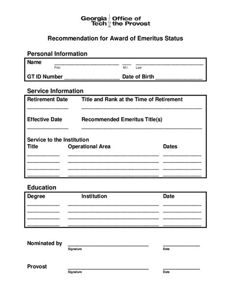 Fillable Online Faculty Gatech Request For Emeritus Faculty Status Fax Email Print Pdffiller