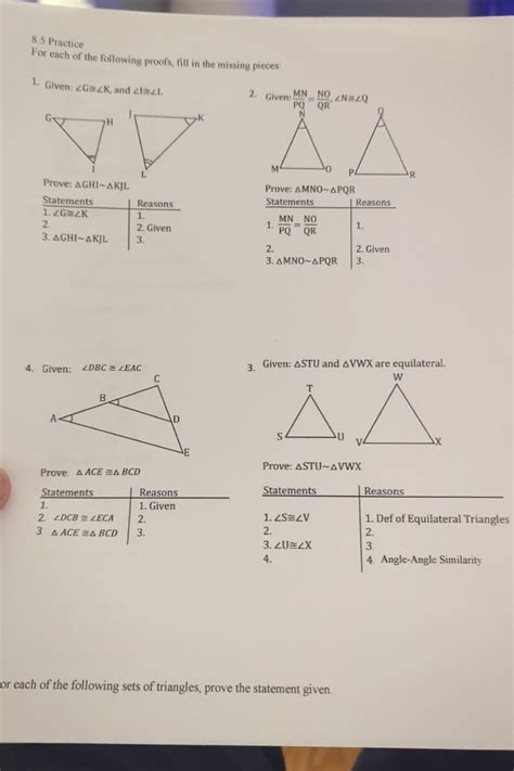 Solved 8 5 ﻿practicefor Each Of The Following Proofs Fill