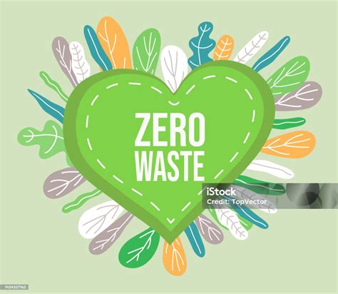 폐기물 포스터 제로 에코 개념 쓰레기 생활 녹색 에코 잎으로 심장 형태로 글자 0에 대한 스톡 벡터 아트 및 기타 이미지 0