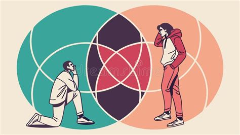 Two Figures Connected By Abstract Circles Symbolizing Relationship Or Interaction Vector Design