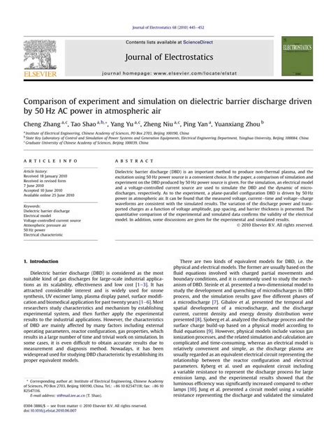 Pdf Comparison Of Experiment And Simulation On Dielectric Barrier Discharge Driven By 50 Hz Ac