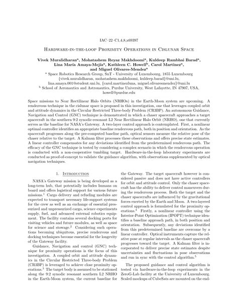 Pdf Hardware In The Loop Proximity Operations In Cislunar Space