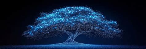 Glowing Digital Tree On Blue Technology Background Abstract Growth And