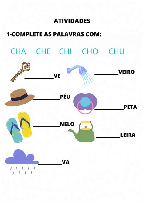 Complete As Palavras Com Cha Che Chi Cho Ou Chu Artofit
