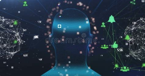 Animation Of Illuminating Human Face With Connected Icons And Dots Over