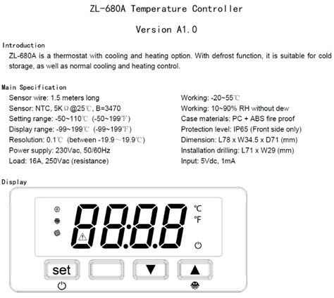 Zl 680a16atemperature Controllerthermostatcold Storage Controller