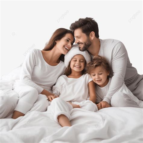 Família Feliz Mãe Pai E Filhos Na Manhã De Natal Na Cama Png Casa De