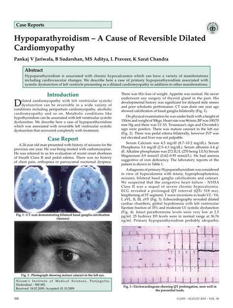Pdf Hypoparathyroidism A Cause Of Reversible Dilated Cardiomyopathy