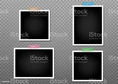 접착제 테이프가있는 빈 사진 프레임 다른 그림자 효과 및 사진과 사진을위한 빈 공간 컬렉션 흰색 배경에서 격리된 벡터 그림입니다 0명에 대한 스톡 벡터 아트 및 기타 이미지