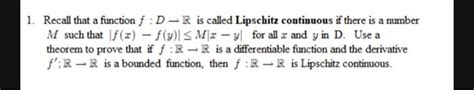 solved 1 recall that a function f d→r is called lipschitz