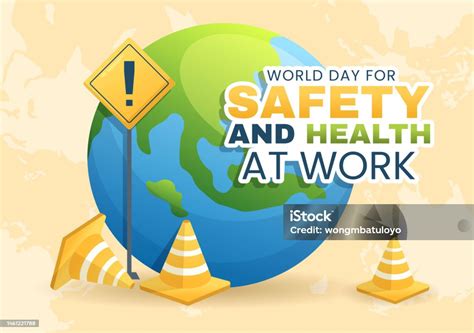 4월 28일 직장에서 세계 안전보건의 날 웹 배너 또는 랜딩 페이지 템플릿에 대해 손으로 그린 평면 만화에 정비사 도구가 있는 그림 건강한 생활방식에 대한 스톡 벡터 아트